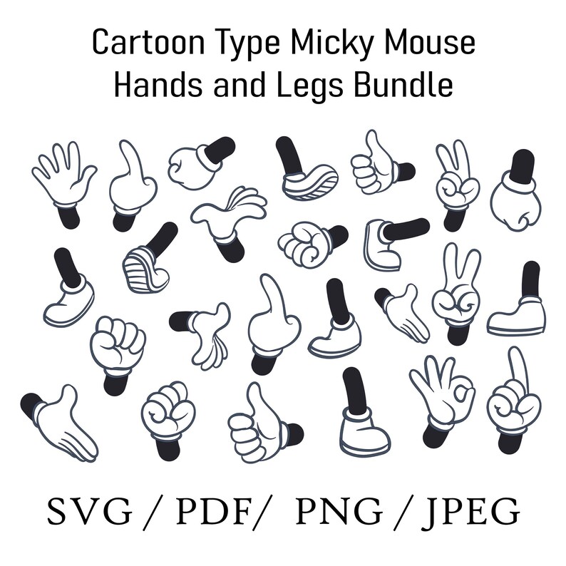 Mickey Mouse Hands and Legs SVG Bundle | Cartoon Clip Art (digital ...