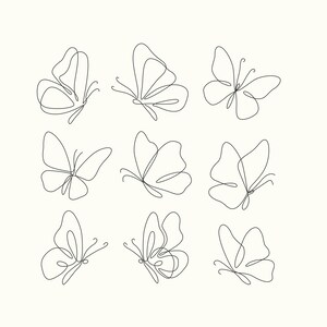 Butterfly Line Art SVG Bundle: 9 Line Butterflies Clipart (digital ...