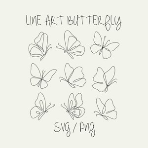 Butterfly Line Art SVG Bundle: 9 Line Butterflies Clipart (digital ...