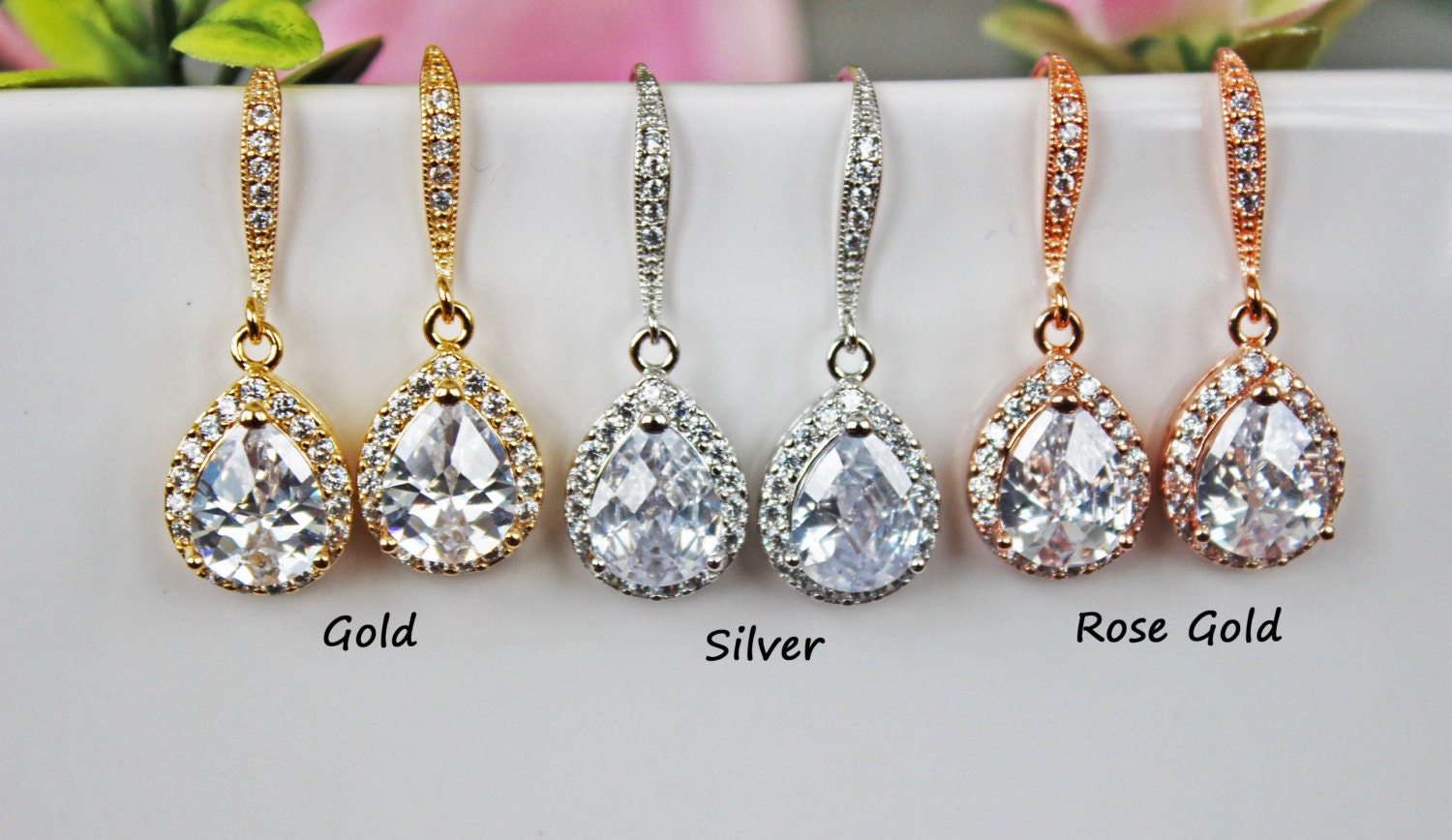 Rhinestone Bridal Earrings, Crystal Wedding Earrings, Cubic Zirconia ...