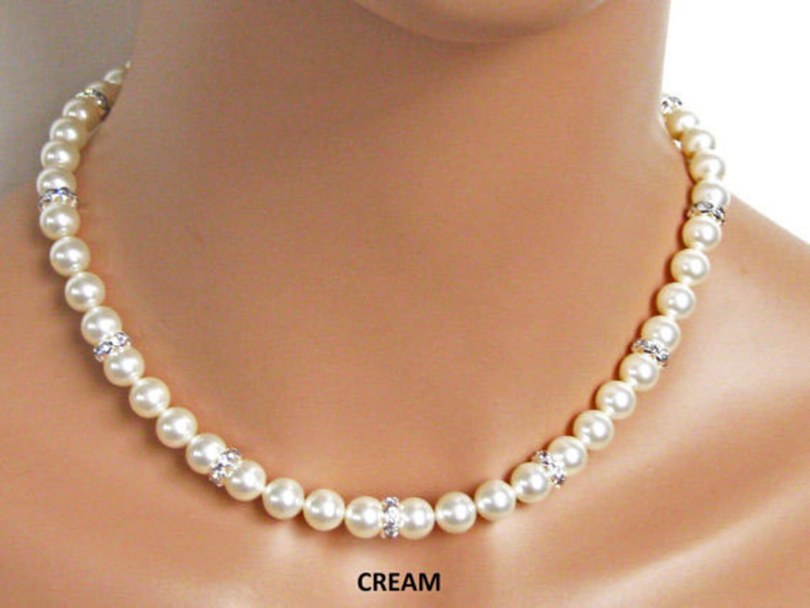 Classic Pearl Rhinestone Necklace, Bridal Necklace, Mother of the Bride ...
