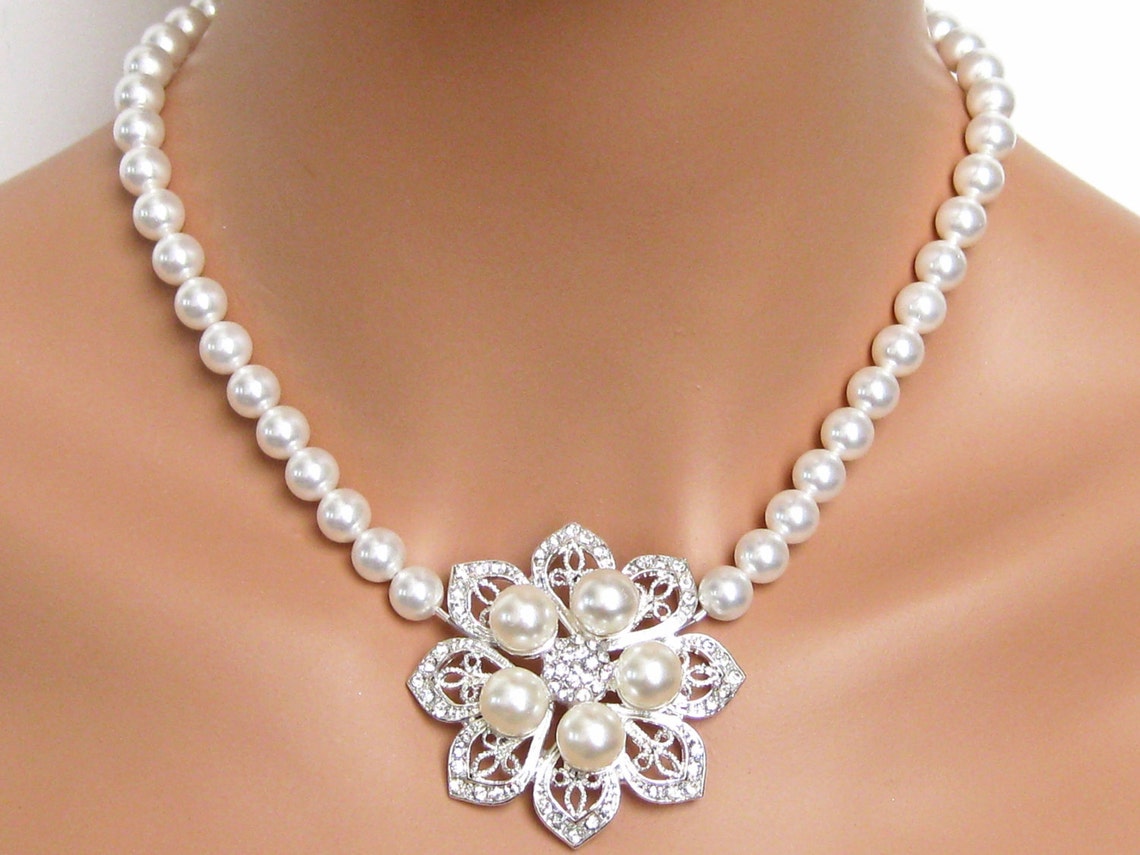 Rhinestone Bridal Necklace Crystal Flower Bridal Jewelry - Etsy