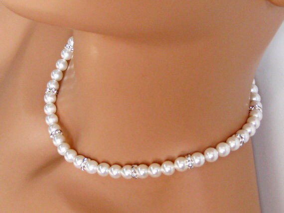 Classic Pearl Rhinestone Necklace Bridal Necklace Mother of - Etsy