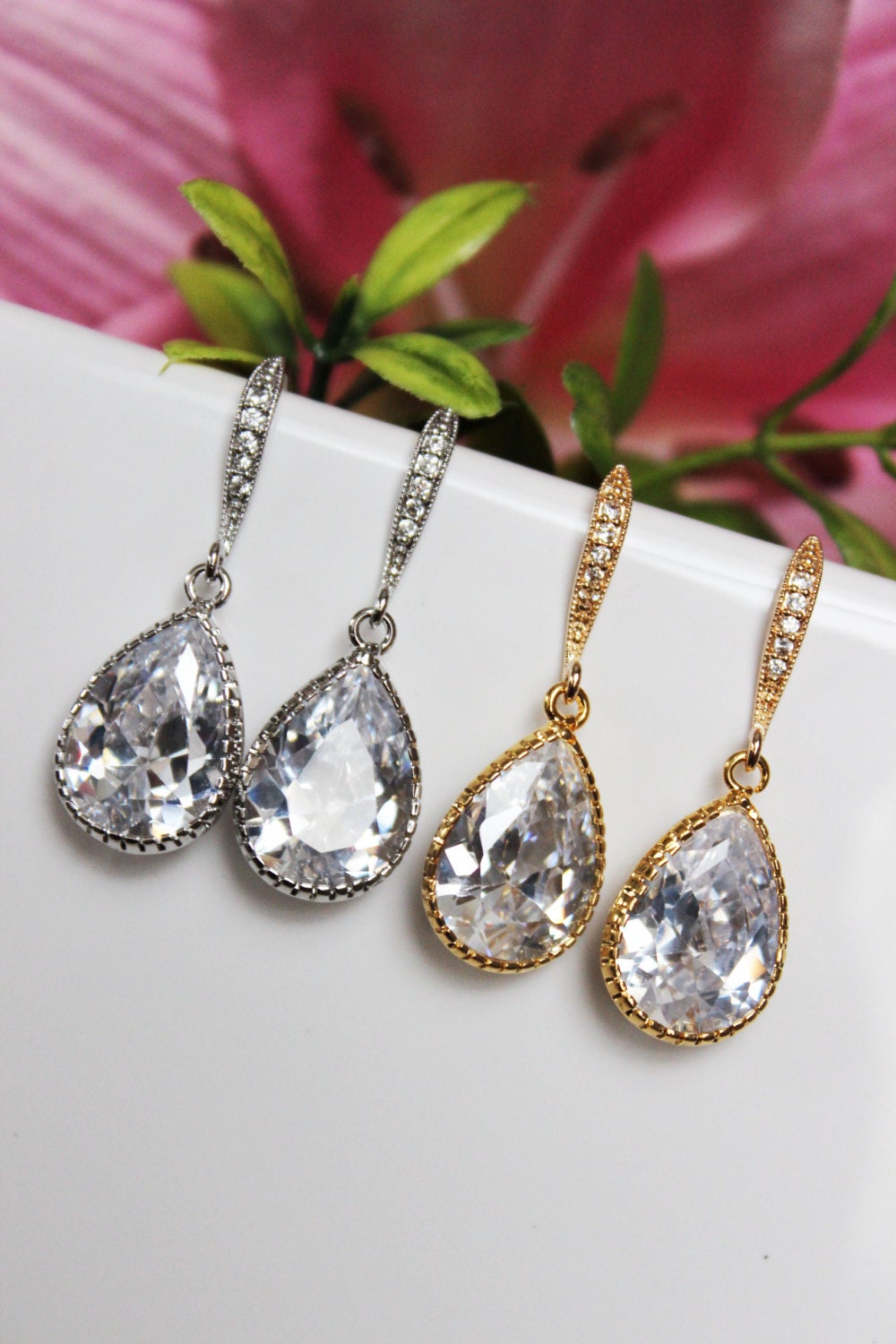 Crystal Drop Wedding Earrings, Rhinestone Bridal Earrings, Silver or ...