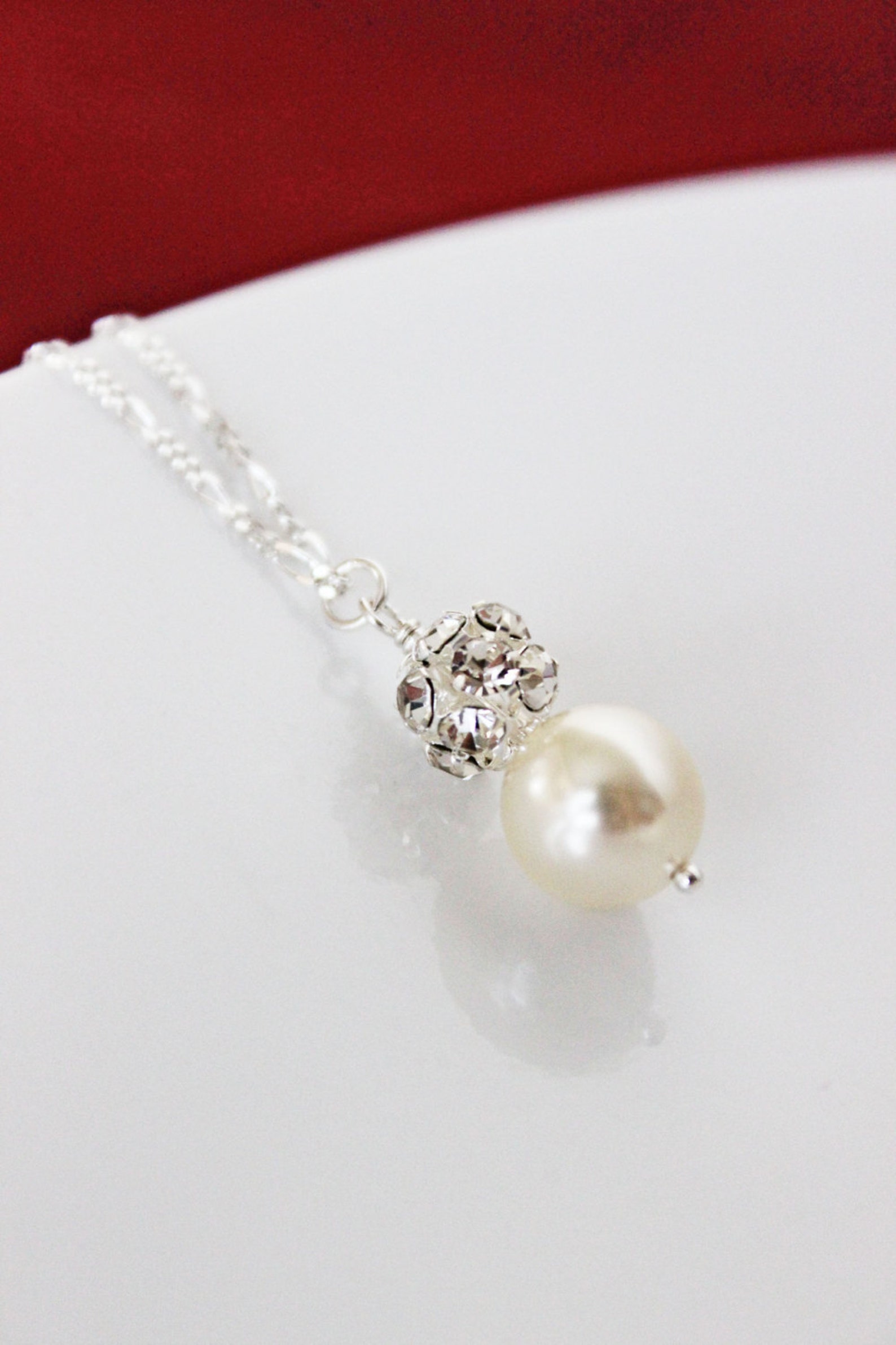 Rhinestone Pearl Wedding Pendant. Wedding Jewelry. Pearl Drop Wedding ...