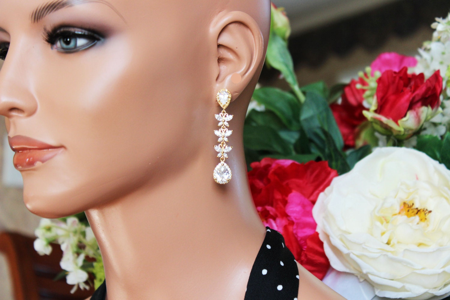 Cubic Butterfly Wedding Earrings, Gold Crystal Drop Bridal Earrings ...