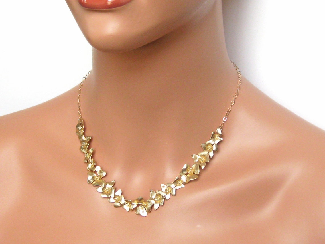Matte Silver Flower Bridal Necklace, Sterling Silver Wedding Jewelry ...
