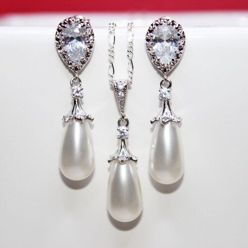 Pearl Drop Bridal Jewelry Set Wedding Jewelry Set Etsy