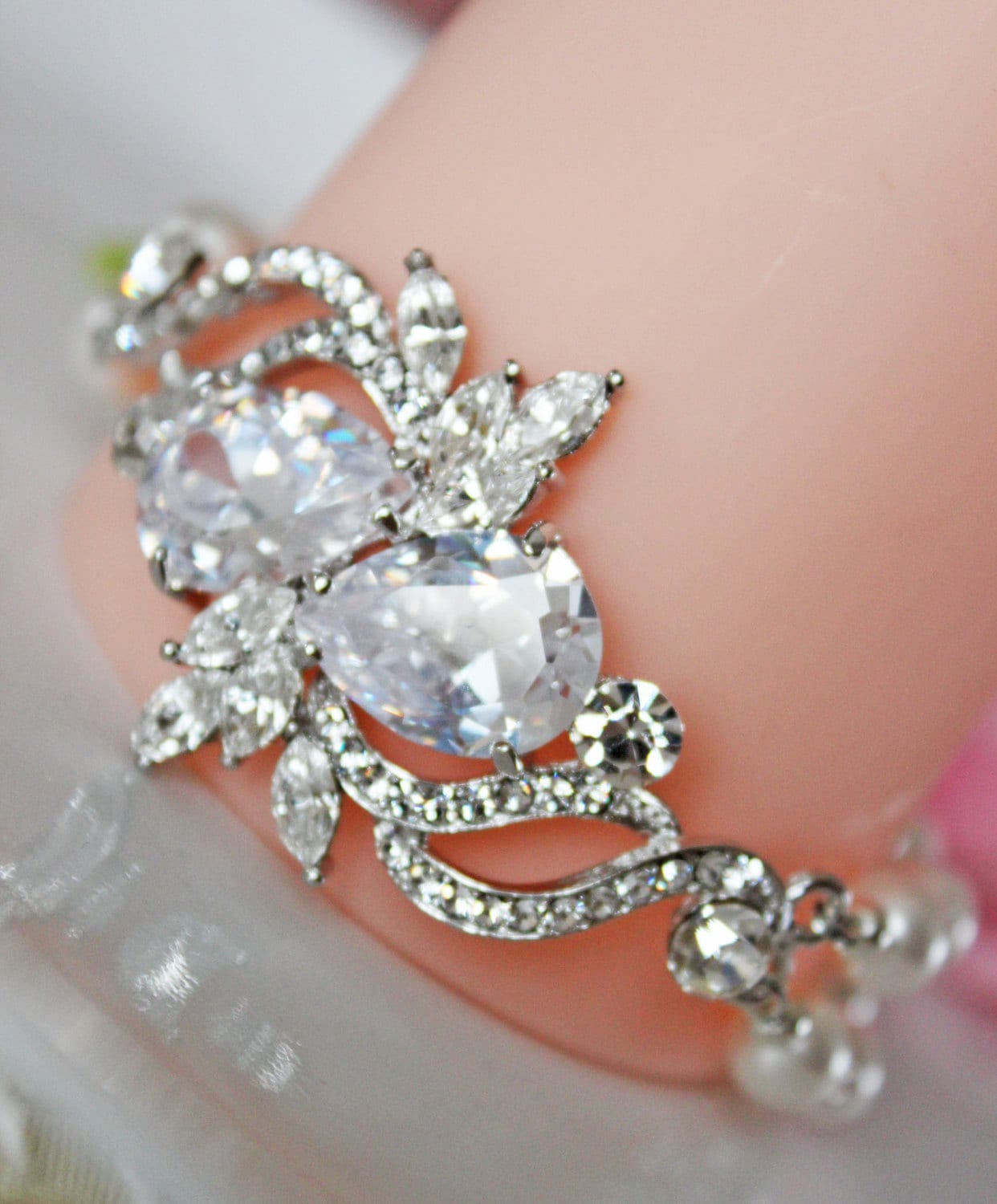 Vintage Style Swarovski Crystal Bridal Bracelet, Crystal Wedding ...