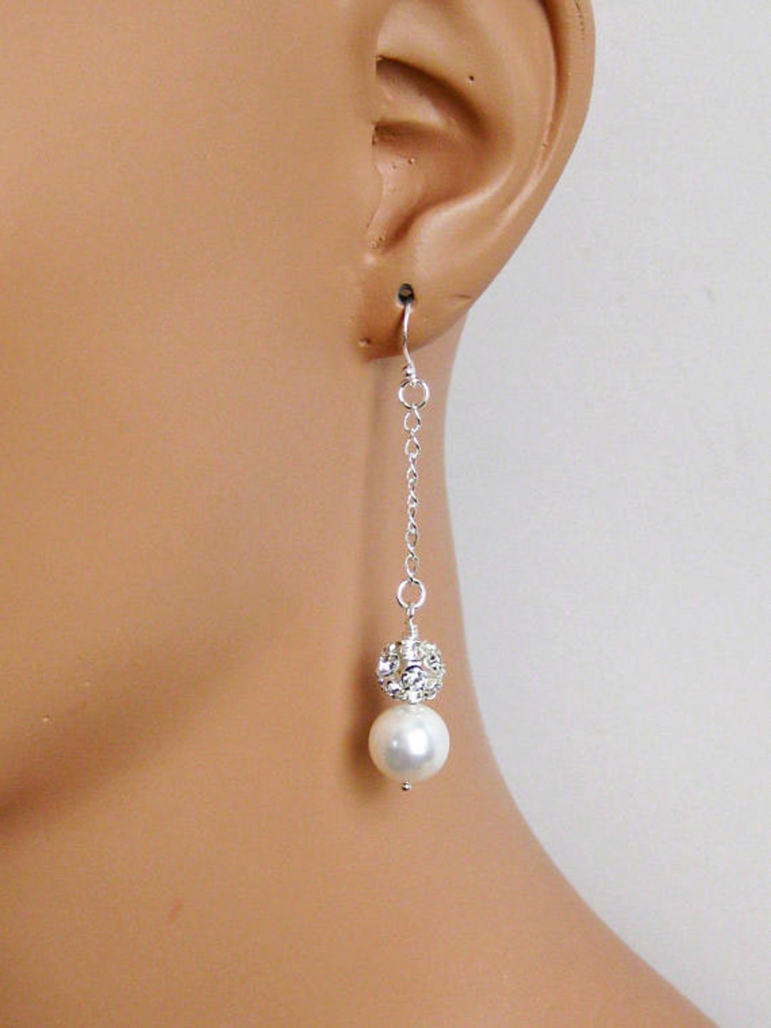 Rhinestone Bridal Earrings, Long Dangle Pearl Drop Wedding Earrings ...