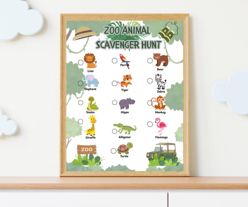 Printable Zoo Animal Scavenger Hunt Game | Kids Birthday Party Activity ...