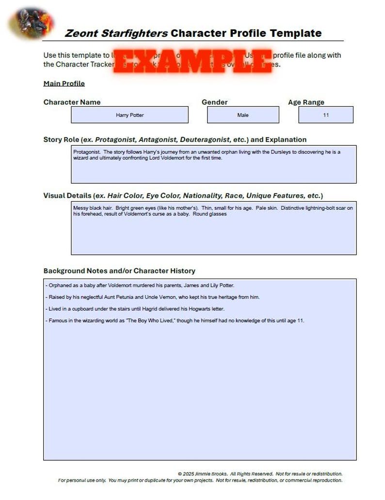 Character Profile Template | Character Development Worksheet | Writing ...