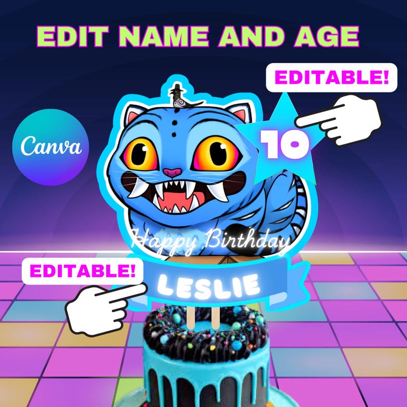 K-pop Demon Hunters Birthday Cake Toppers | Derpy the Cat | Printable ...