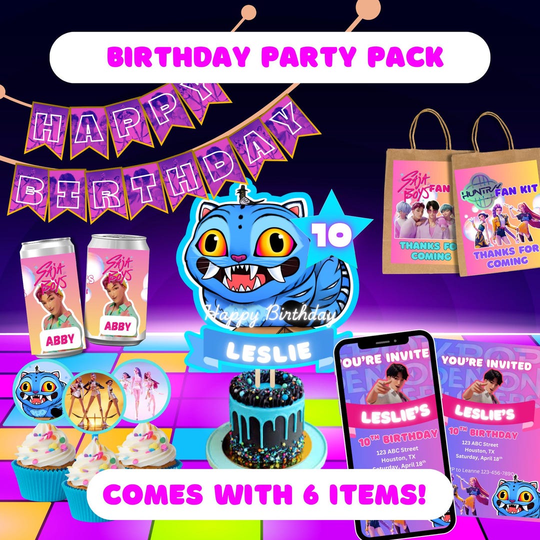 K-pop Demon Hunter Birthday Party Bundle | Derpy the Cat | Huntrix ...