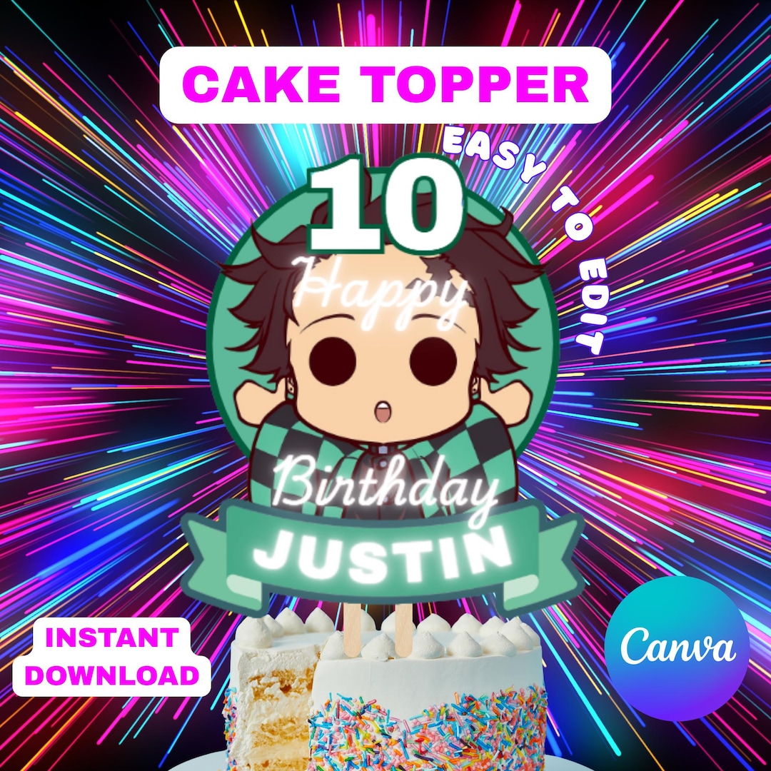 Demon Slayer Birthday Cake Toppers | Kimetsu No Yaiba | Printable Party ...