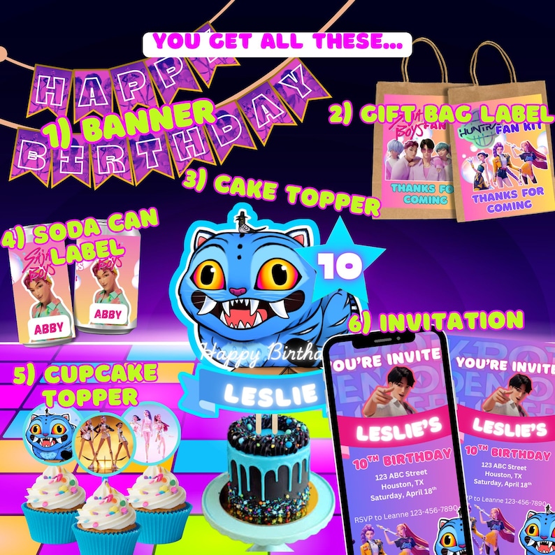 K-pop Demon Hunters Birthday Party Bundle | Derpy the Cat | Huntrix ...