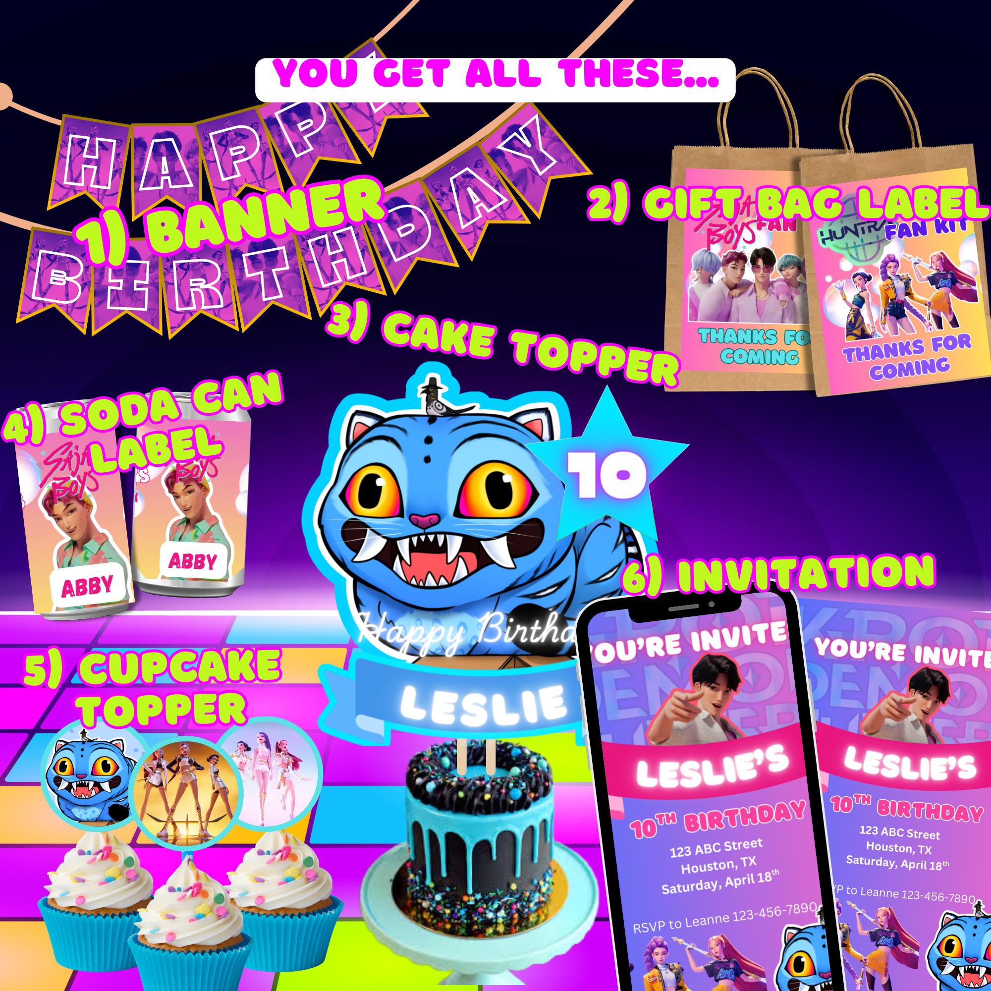 K-pop Demon Hunter Birthday Party Bundle | Derpy the Cat | Huntrix ...