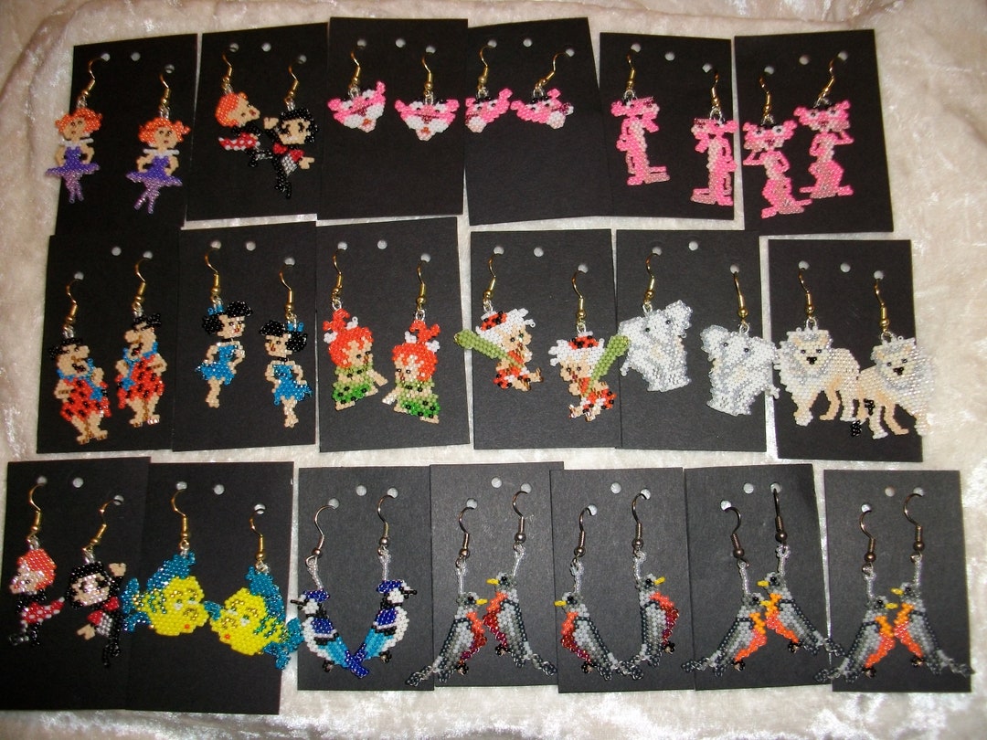 Beaded Cartoons Earrings Jane Jet Son Flintstones Elephant Lion Lucy ...