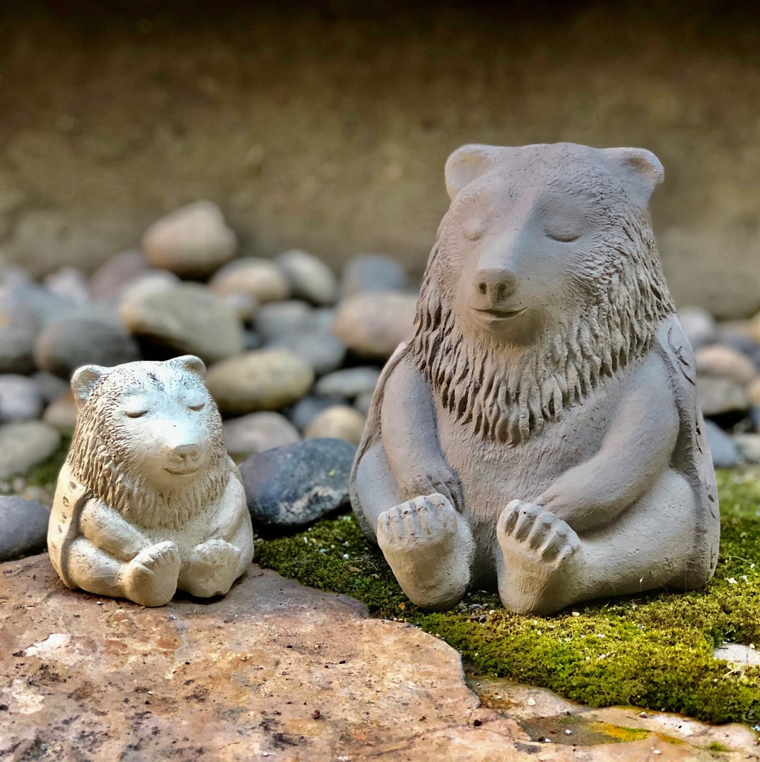 ZEN MEDITATING BEAR (size & Color Options): Solid Stone Art Sculpture ...