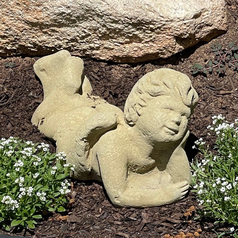 VINTAGE LAYING ANGEL 4 Color Options: Solid Stone Memorial - Etsy