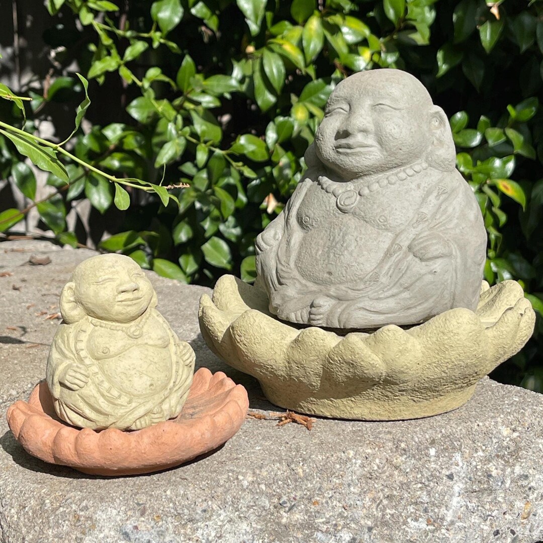 MEDITATING HOTEI BUDDHA: Solid Stone Sculpture. Home & Garden Statue ...
