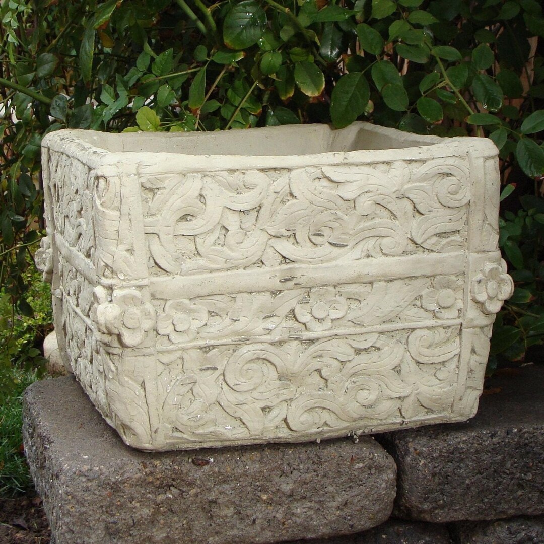 SQUARE FRETTED PLANTER (4 Color Options): Durable Solid Stone Flower ...