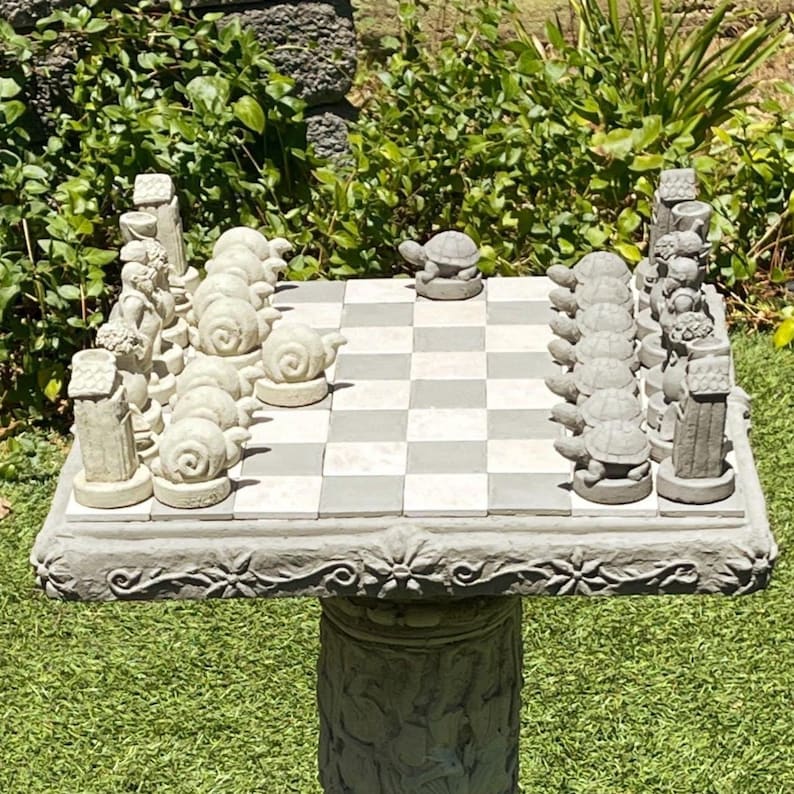 GARDENER CHESS SET: Solid Stone Board & Pieces. Outdoor Safe Game ...