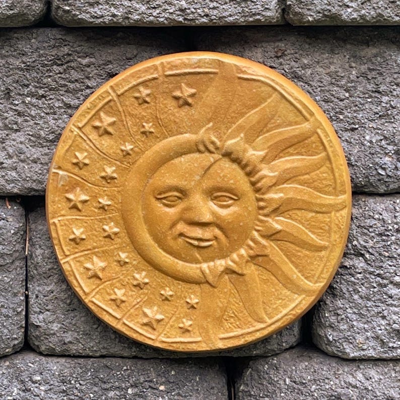 MOON & SUN TABLET (4 Color Options): Solid Stone Wall Hanging W/ Rust ...