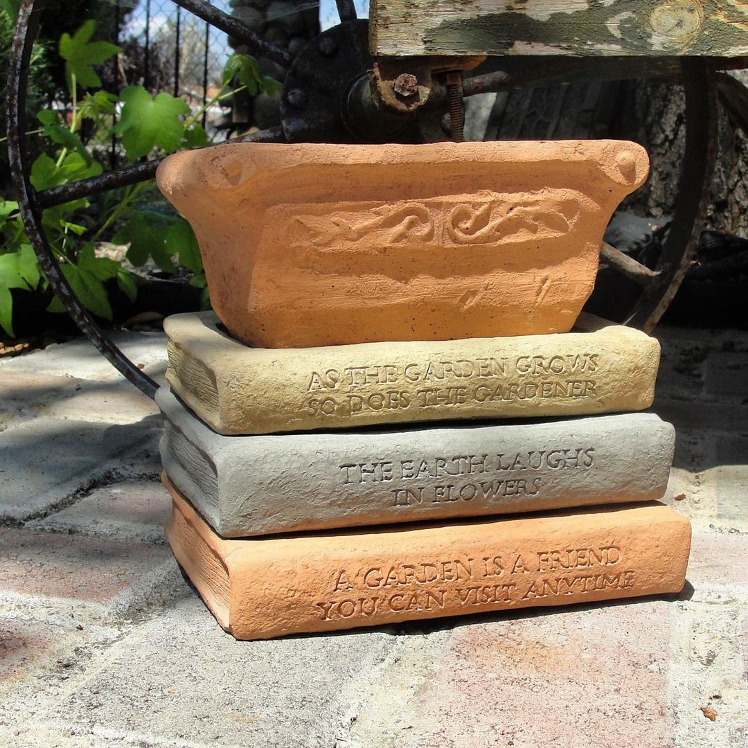 LIBRARY PLANTER title & Color Options: Solid Stone Book Saucers W/ Herb ...