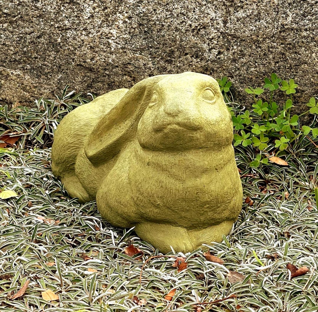 VINTAGE GARDEN RABBIT: Large Solid Stone Bunny Statue. Sealed for ...