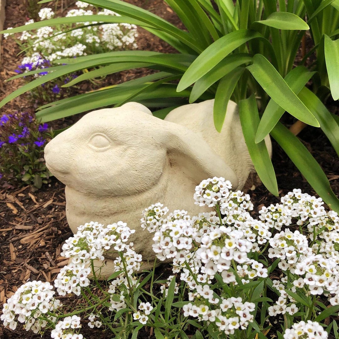 VINTAGE GARDEN RABBIT: Life-size Solid Stone Bunny Statue. Sealed for ...