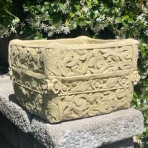 SQUARE FRETTED PLANTER (4 Color Options): Durable Solid Stone Flower ...