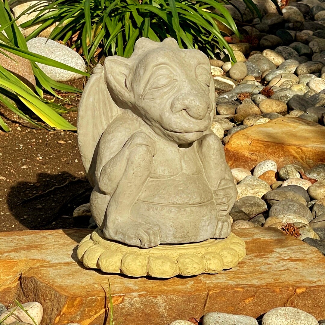 MEDITATING GARGOYLE: Solid Stone Guardian Sculpture. Home & Garden ...