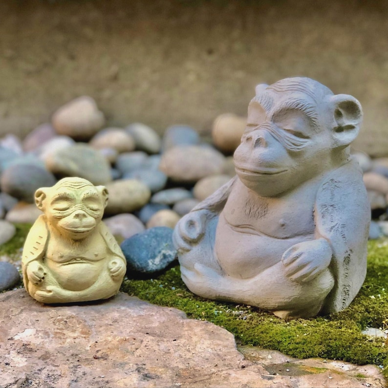 MEDITATING MONKEY SCULPTURE: Solid Stone Buddha Chimpanzee Statue. Home ...