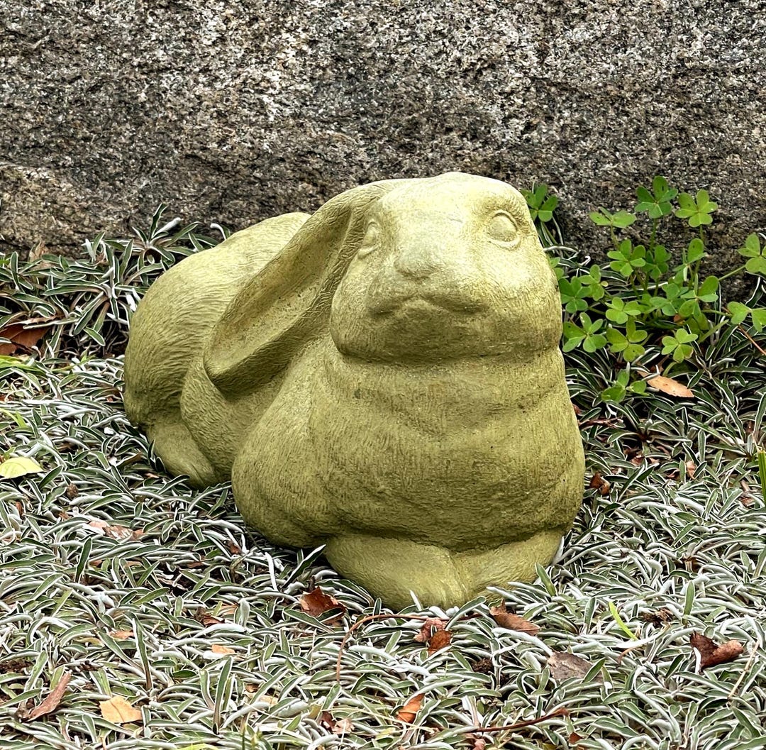 VINTAGE GARDEN RABBIT: Large Solid Stone Bunny Statue. Sealed for ...