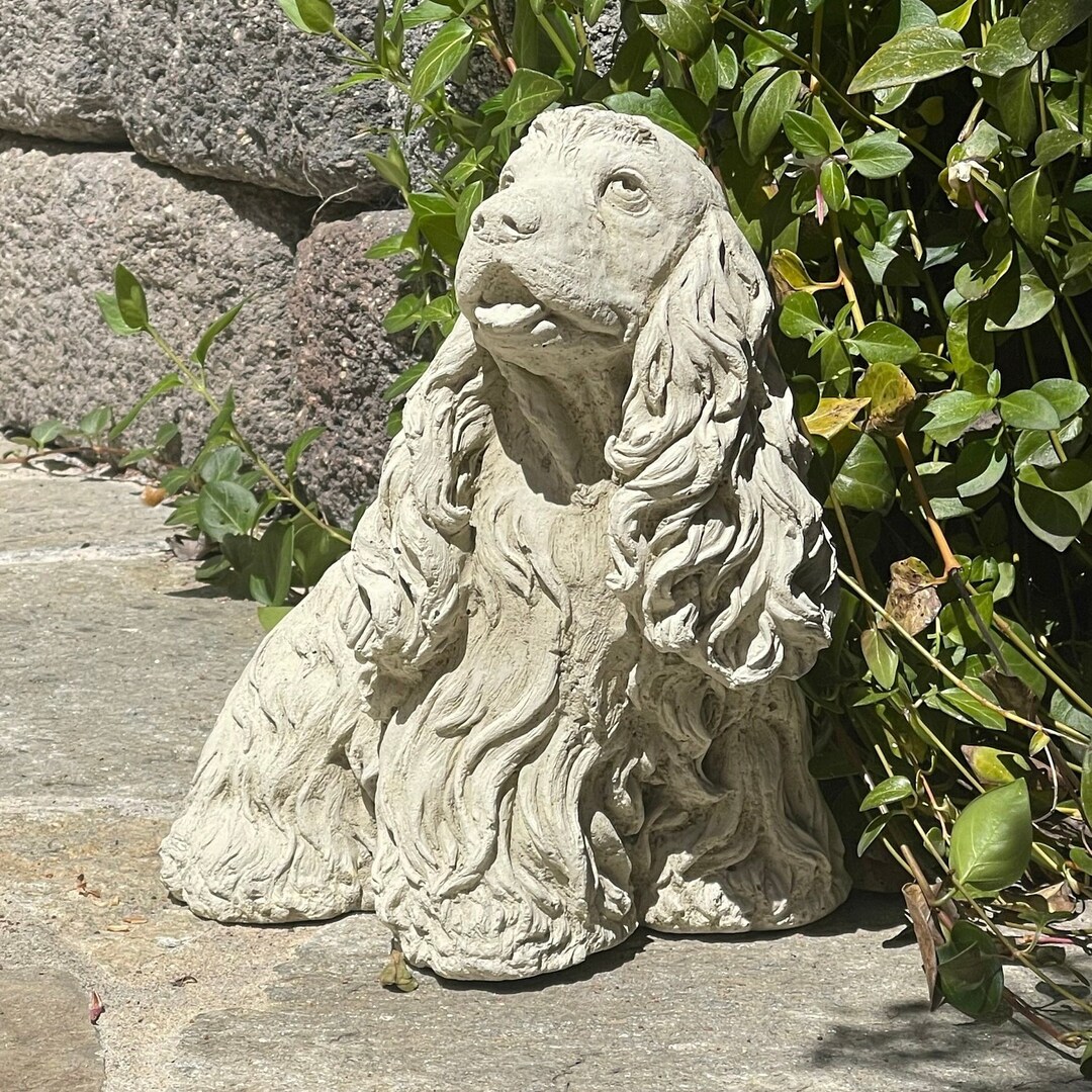 VINTAGE SITTING SPANIEL 4 Color Options: Solid Stone Dog Statue ...