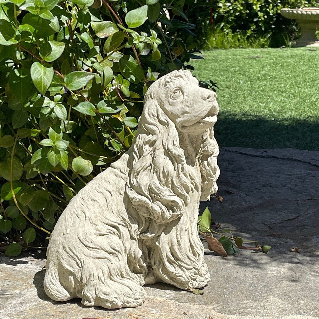 VINTAGE SITTING SPANIEL (4 Color Options): Solid Stone Dog Statue ...