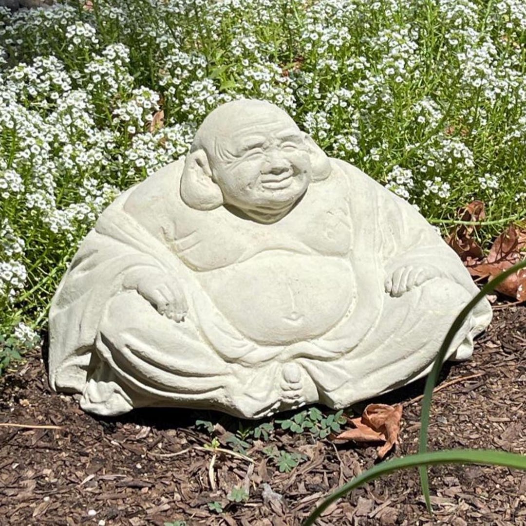 HAPPY HOTEI BUDDHA: Solid Stone Statue. Home & Garden Decor. Outdoors ...