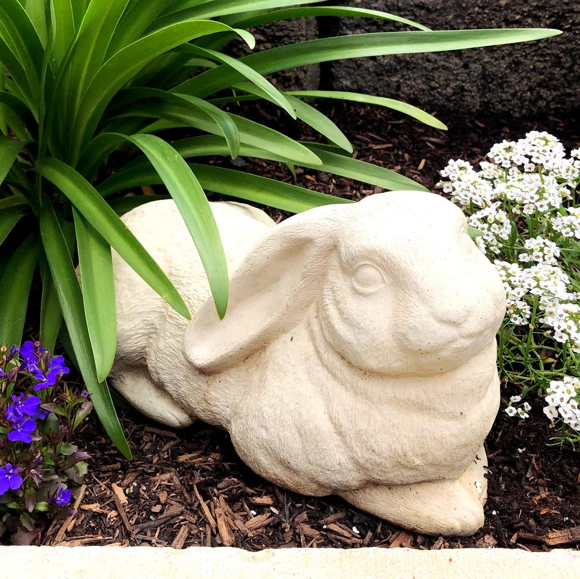 VINTAGE GARDEN RABBIT: Large Solid Stone Bunny Statue. Sealed for ...