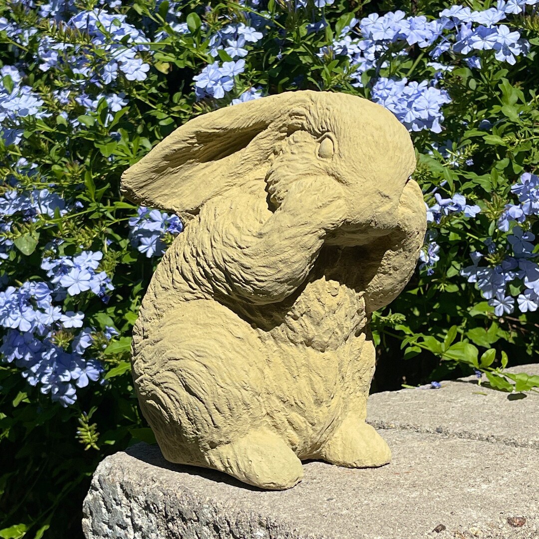 VINTAGE BASHFUL BUNNY 4 Color Options: Sturdy Solid Stone Rabbit Statue ...