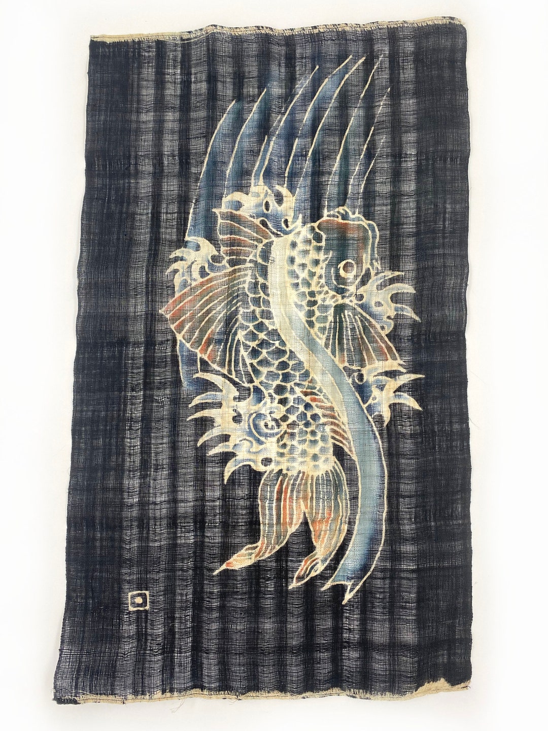 Japanese Tsutsugaki Hand Painted Textile. Indigo Dyed Japanese Wall Art ...