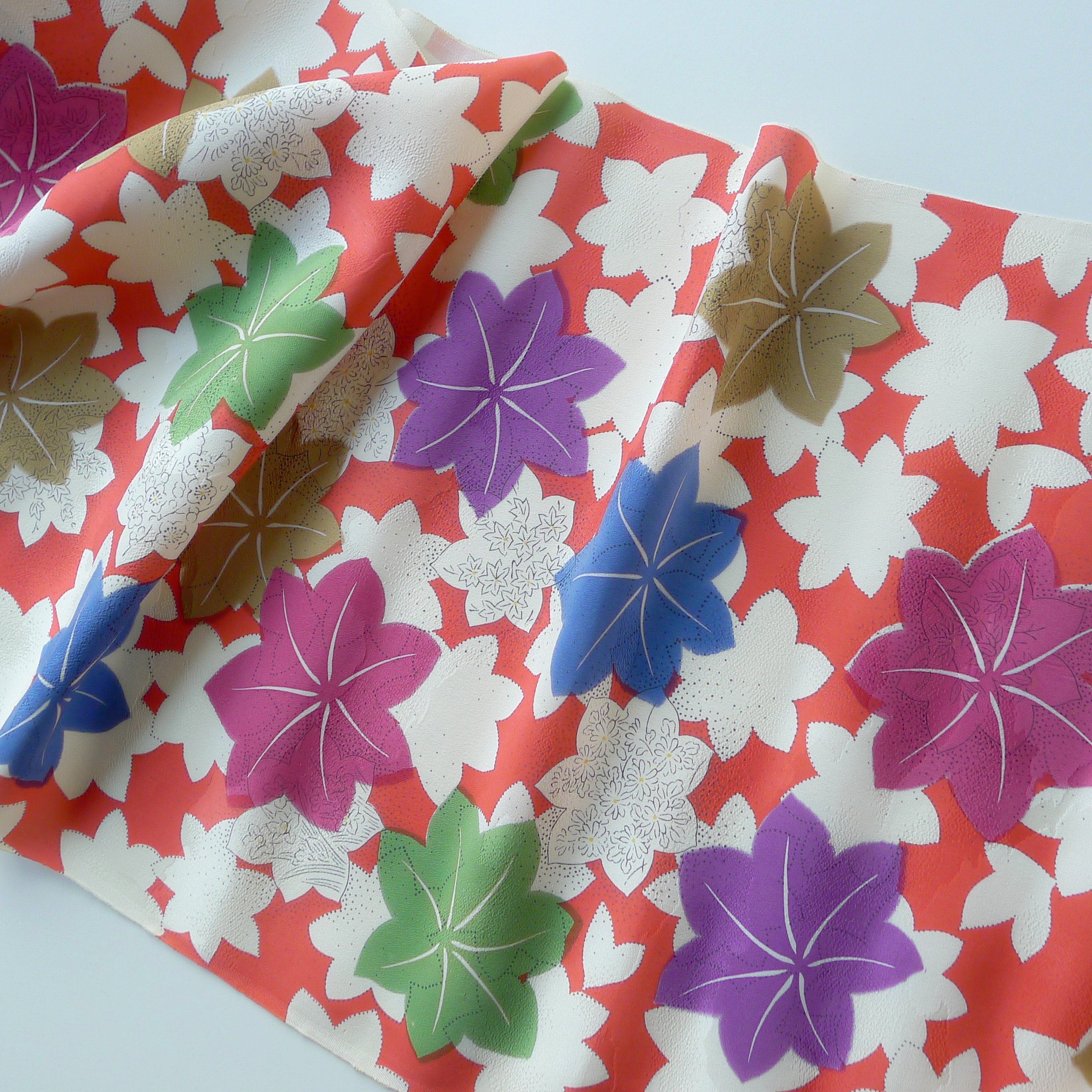Maple Leaves Pattern Silk Fabric Roll From Kyoto Sold by the | Etsy