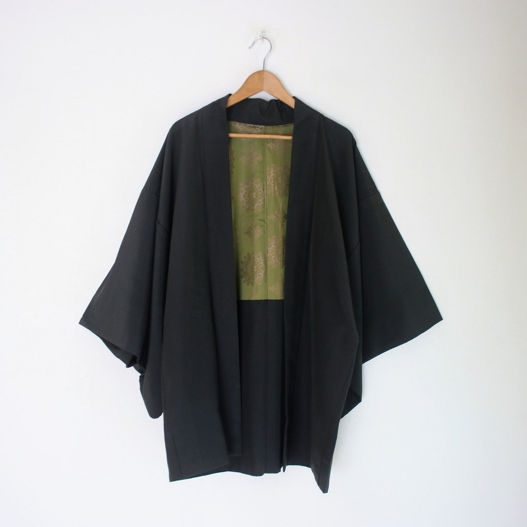 Dark Gray Silk Kimono Jacket Silk Pongee, Tsumugi - Etsy