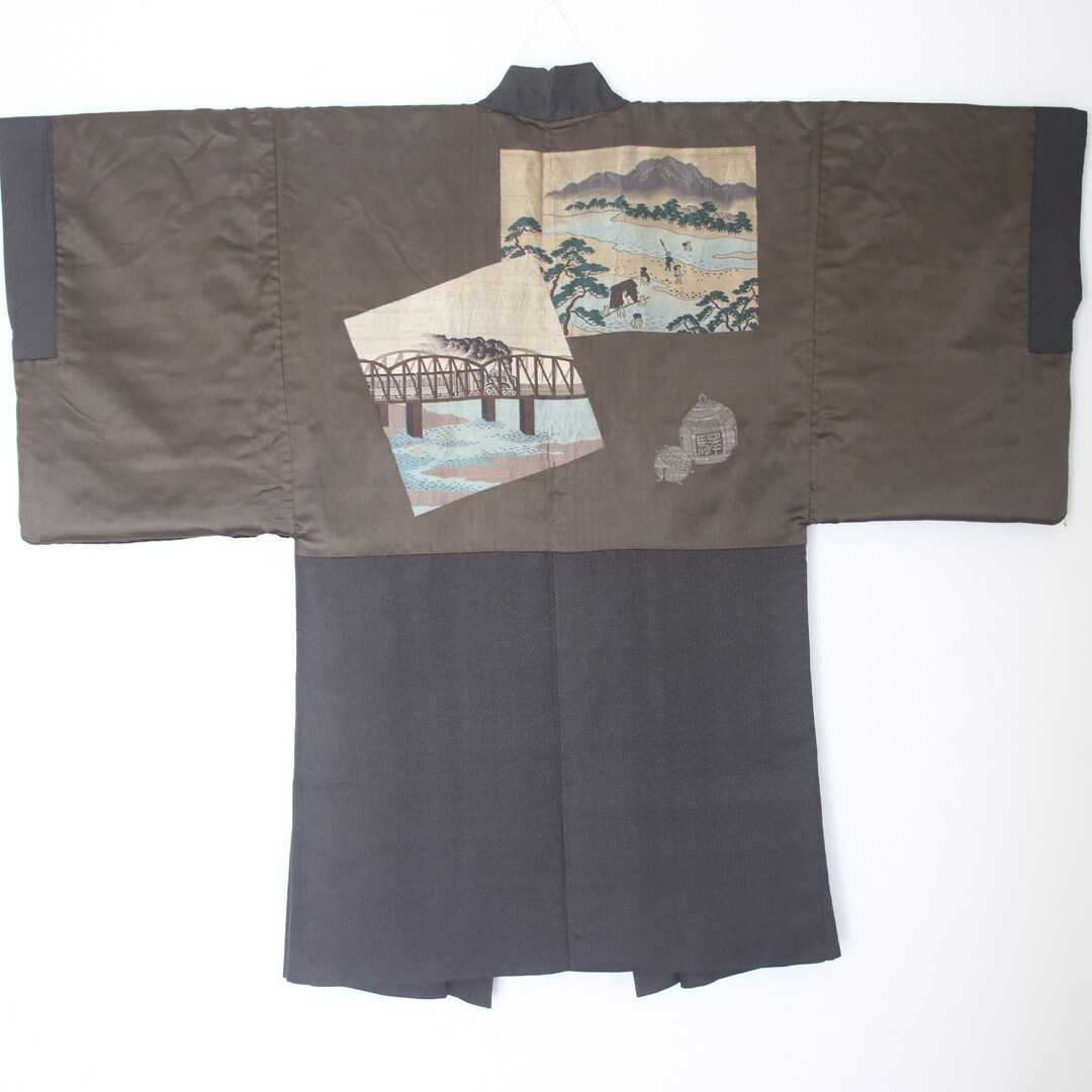 Silk Pongee Kimono Jacket for Men- Steam Train- Wall Decor - Oversized ...