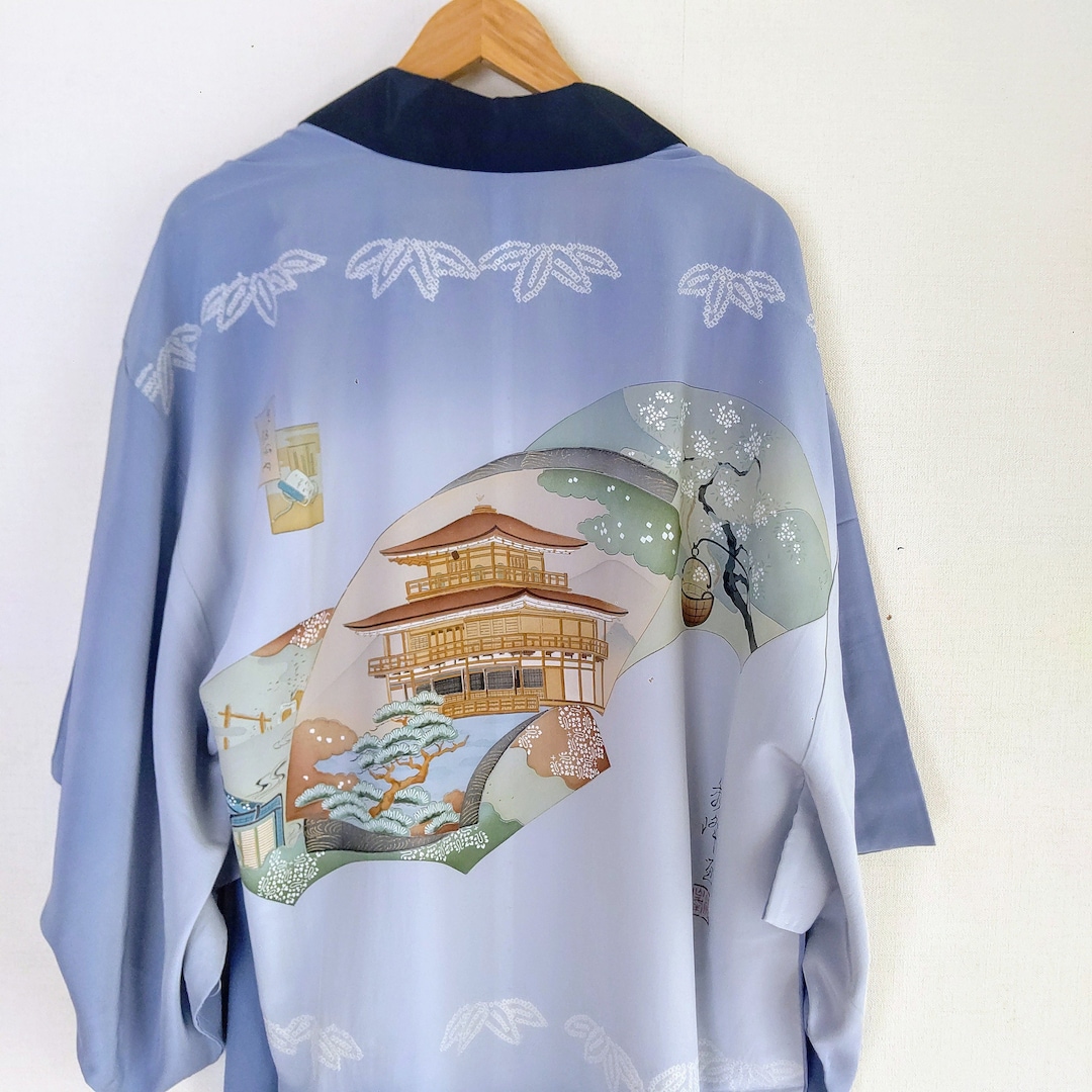KYOTO, Men Silk Nagajuban Kimono Underwear With a Yuzen Dyed Kinkakuji ...
