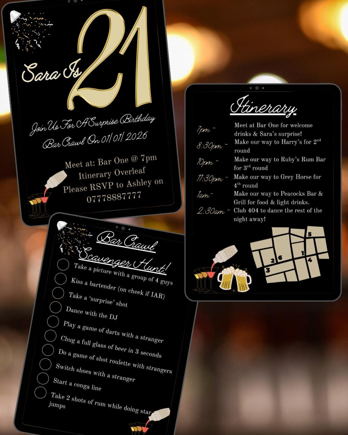 21st Birthday Bar Crawl Theme Invitation, Itinerary & Scavenger Hunt ...