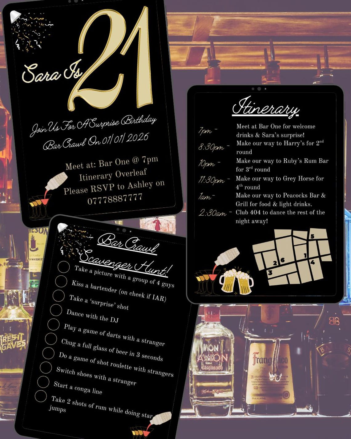 21st Birthday Bar Crawl Theme Invitation, Itinerary & Scavenger Hunt ...