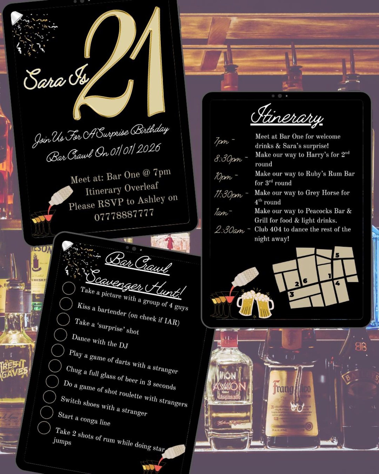 21st Birthday Bar Crawl Theme Invitation, Itinerary & Scavenger Hunt ...