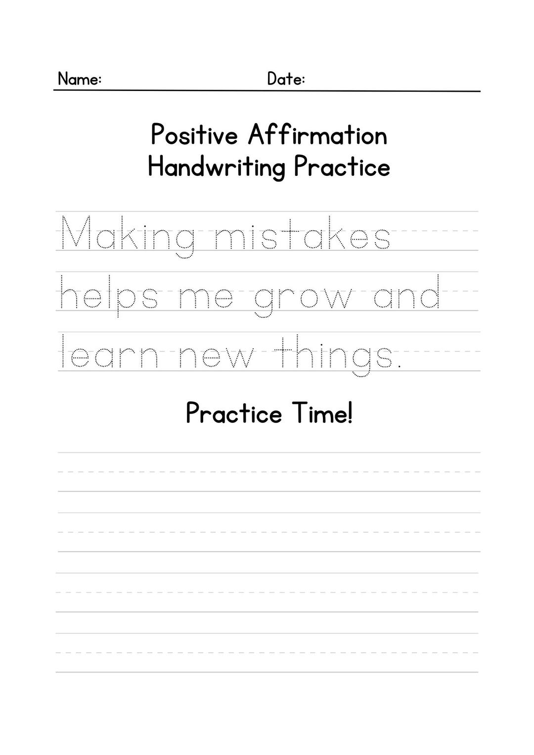 Affirmations Handwriting Practice Worksheet: Mindfulness & Self-love ...