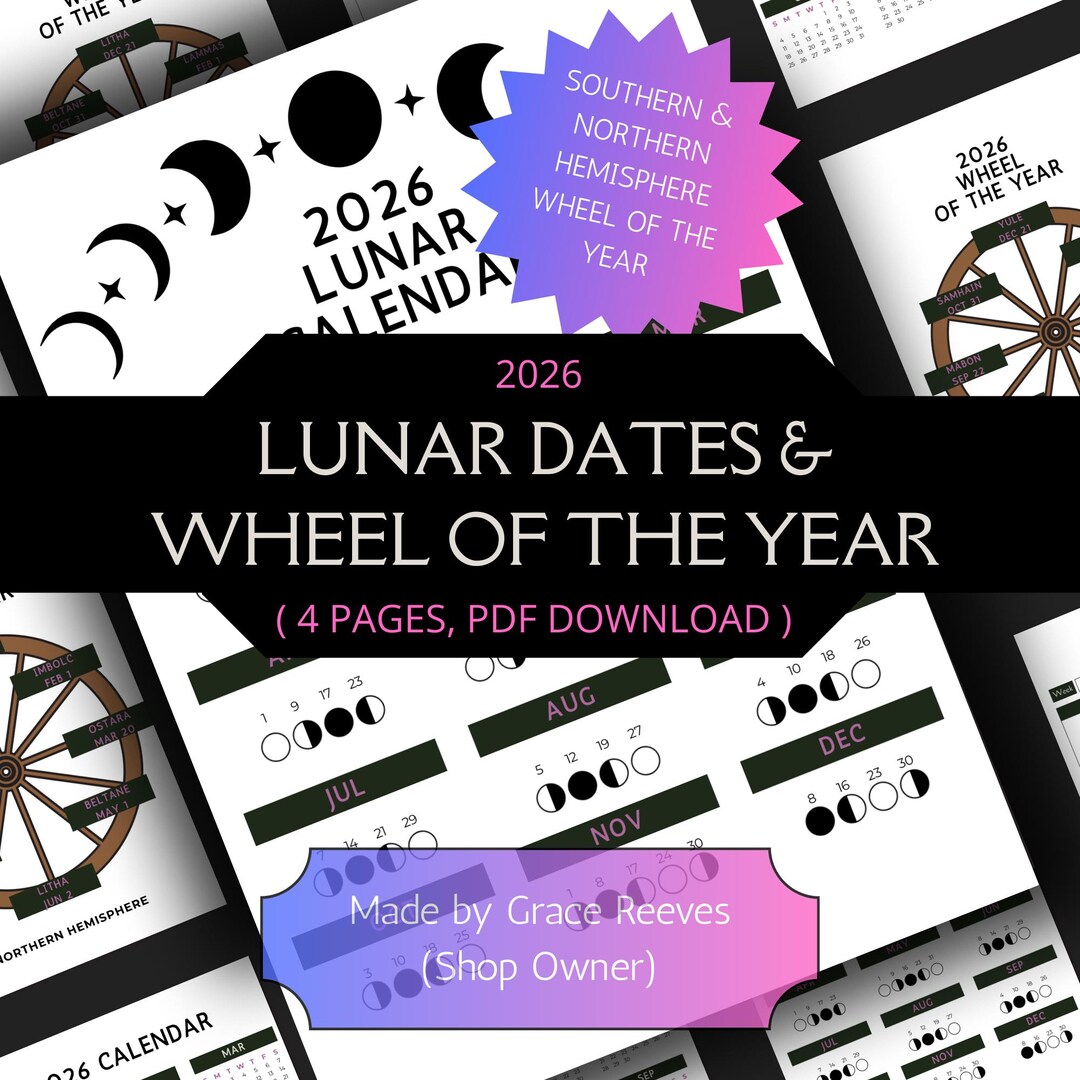 2026 Lunar Phases & Wheel of the Year - 4 Pages - US Letter | A4 | A5 ...